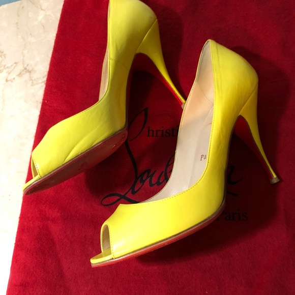 Christian Louboutin | Shoes | Louboutin Yellow Peep Toe Skinny Heels ...
